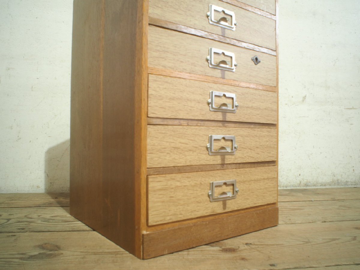 書類ケース ユL0831 H45cm 収納6杯 レトロな味わいの古い木製小引き出し 収納棚 チェスト 小物入れ 古道具 古家具 ビンテージS町 - 缶