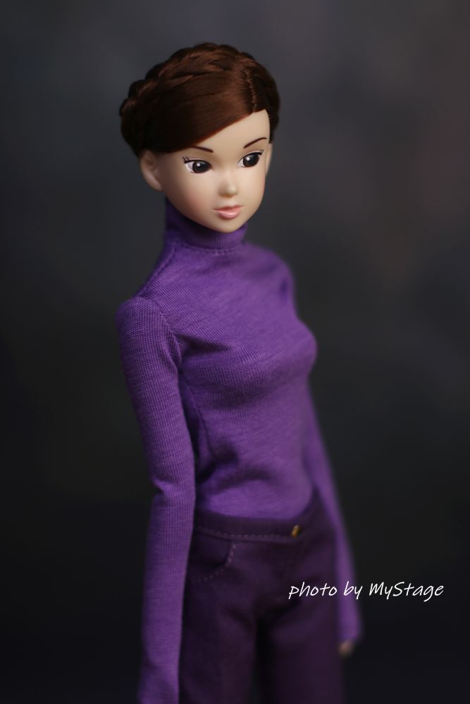 Yahoo!オークション - 人形服a52-12（紺色ボーダー）ハイネック長袖Tシ...