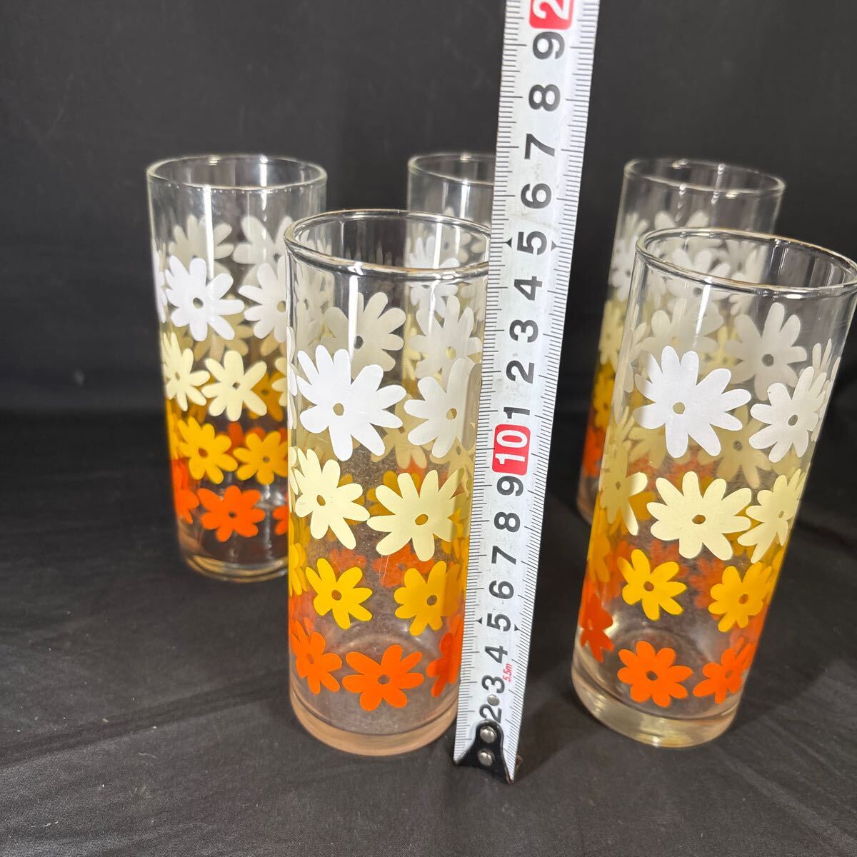 Yahoo!オークション - H045 レトロポップ グラス 5客セット 当時物 花...