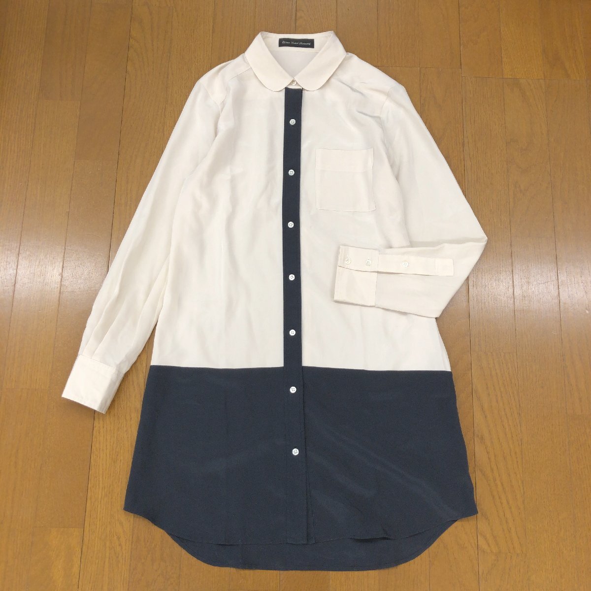 UNITED ARROWS GLR ユナイテッドアローズ バイカラー チュニック シフォン シャツ ワンピース F ベージュ×ネイビー ブラウス ミディ丈(Mサイズ)｜売買されたオークション ...