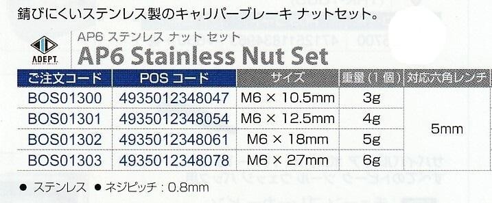 Yahoo!オークション - ADEPT AP6 ブレーキ取付け用ステンレスナット M6...