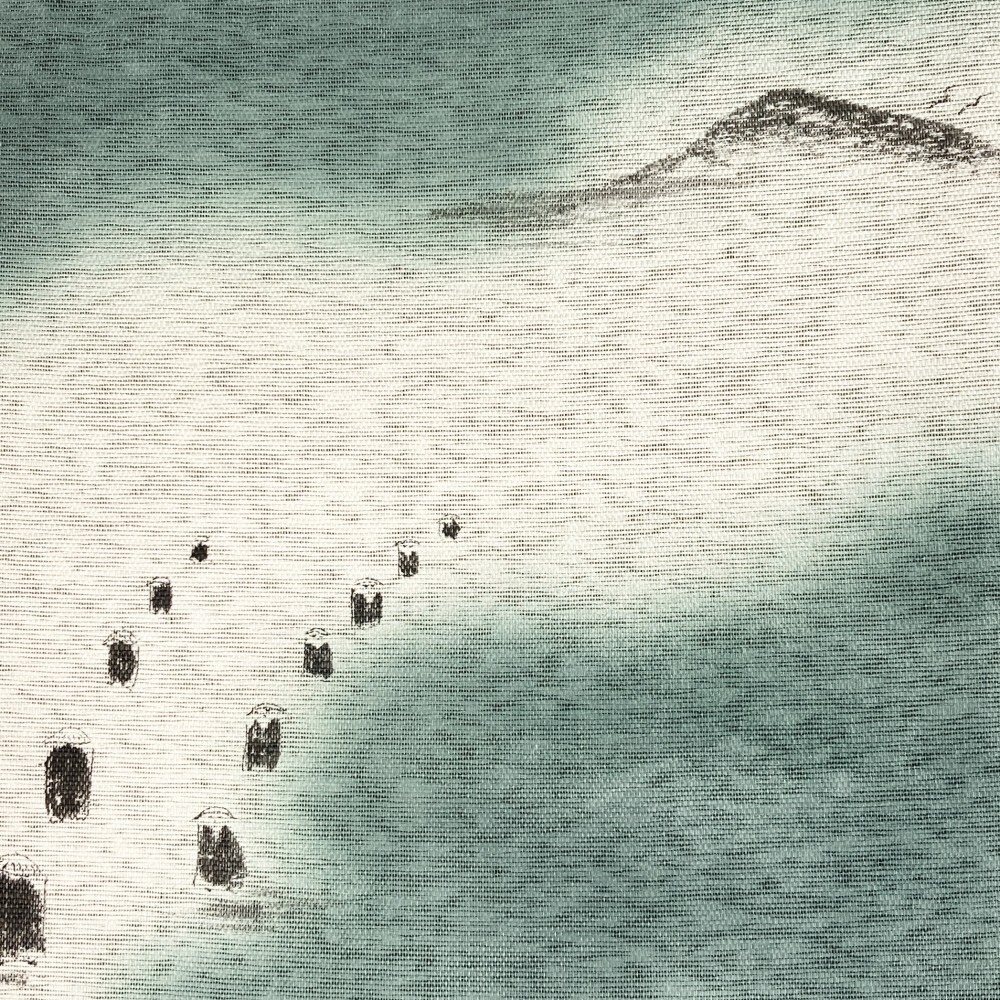 Yahoo!オークション - 名古屋帯 開き仕立て帯 上村陽道 道中風景 刺繍 ...