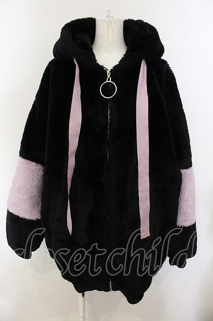 TRAVAS TOKYO / Drip Logo Faux Fur Hooodie ブラック×パープル TRAVAS TOKYO / Drip Logo Faux Fur Hooodie ブラック×パープル