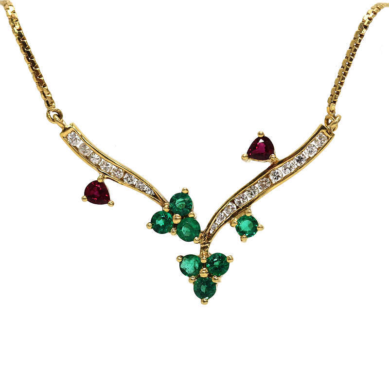 Yahoo!オークション - K18 V字 ネックレス ダイヤモンド 0.28ct エメラ...