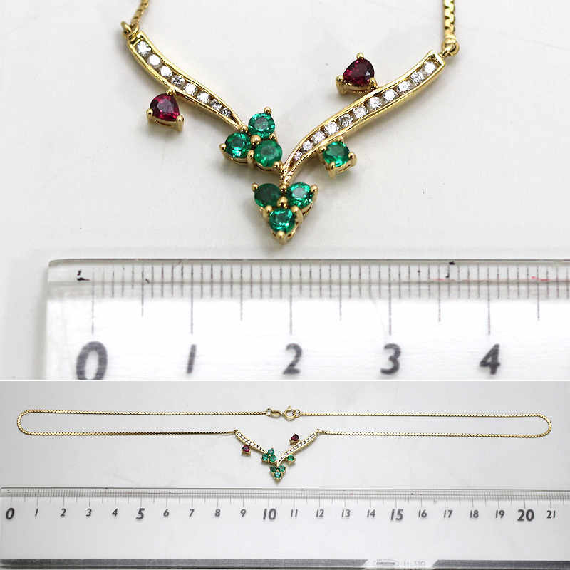 Yahoo!オークション - K18 V字 ネックレス ダイヤモンド 0.28ct エメラ...