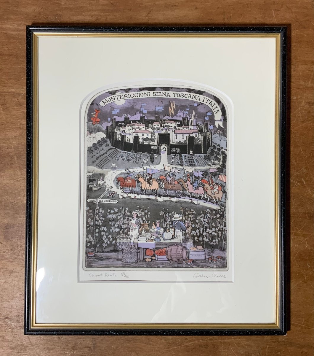 BA2230 送料込 グラハム・クラーク Graham Clarke 「Chianti Dante」 限定400部 約5号 銅版画 エッチング 肉筆サイン 絵画 1.4kg/くJYら ...