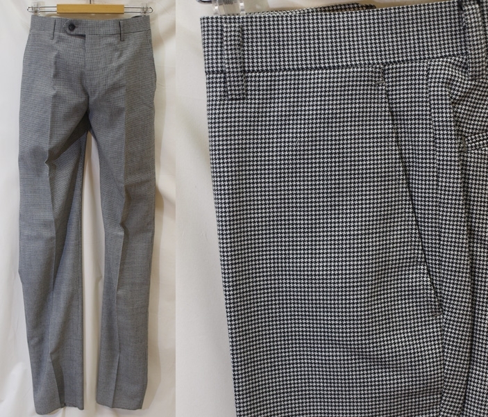 Yahoo!オークション - 秋冬春W88黒白千鳥格子/ウール毛混洗濯OK細身ノ...