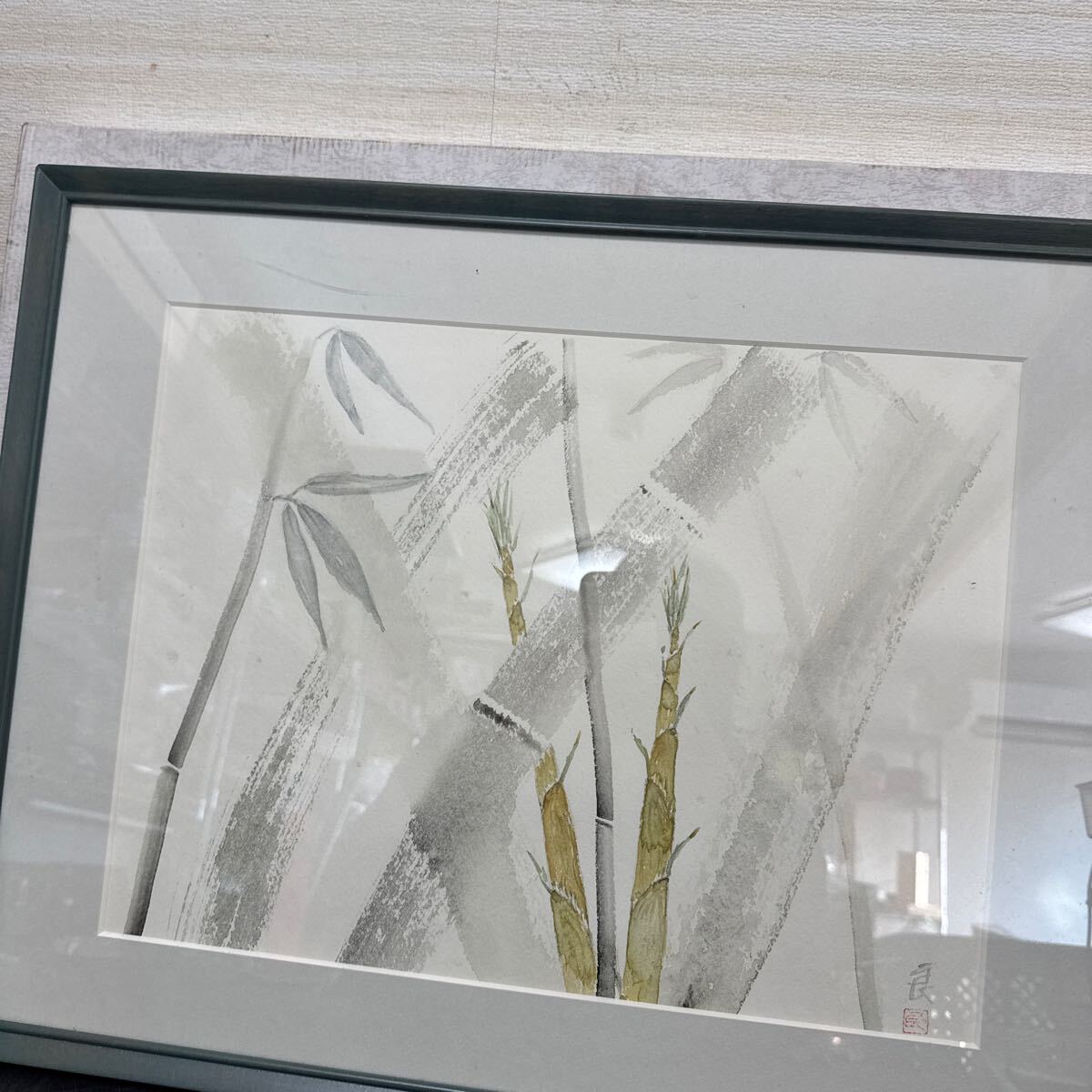 Yahoo!オークション - t1-285 竹 水彩画 水墨画 絵画 額装 作者不明 保...