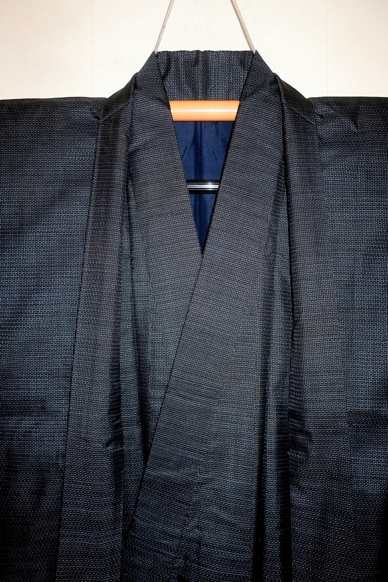 Yahoo!オークション - 壱金0321 本絹純泥藍大島紬男着物羽織 裄66丈140...