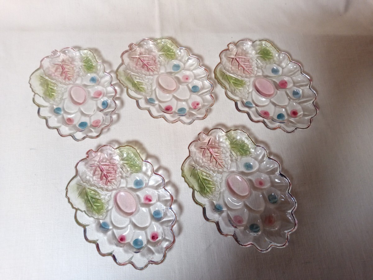 Yahoo!オークション - 11012 ぶどう柄 ガラス 食器 皿 5枚セット