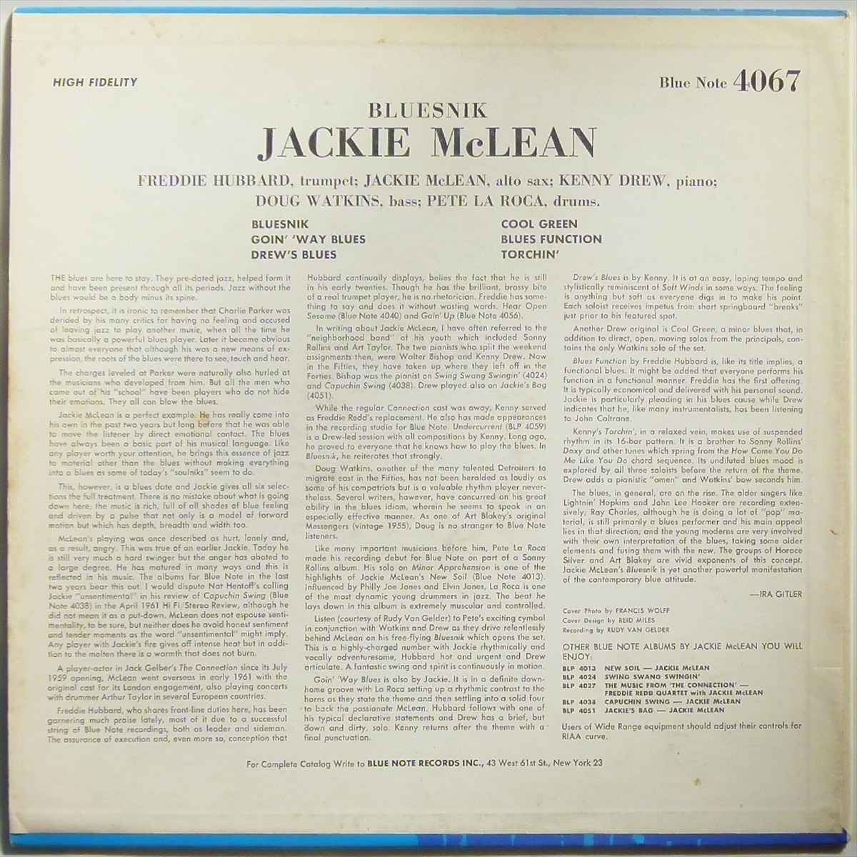 Yahoo!オークション - 【オリジナル】BLUESNIK / Jackie Mclean RVG/耳...