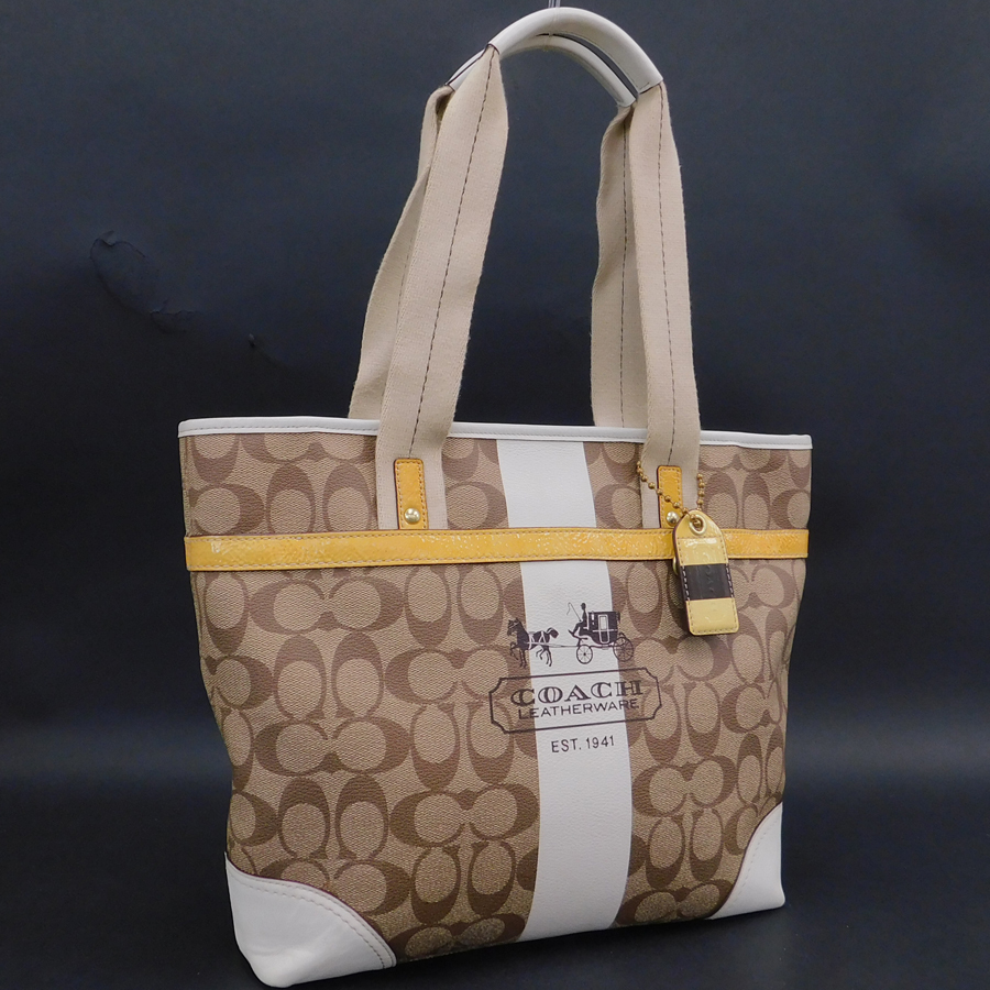 Yahoo!オークション - 1円 美品 コーチ トートバッグ 11350 ブラウン×...