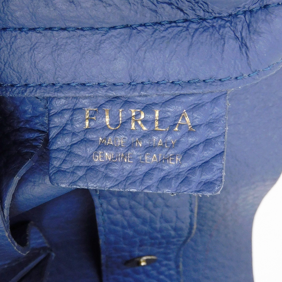 Yahoo!オークション - 1円 フルラ 2WAYバッグ ブルー系 レザー 無地 シ...