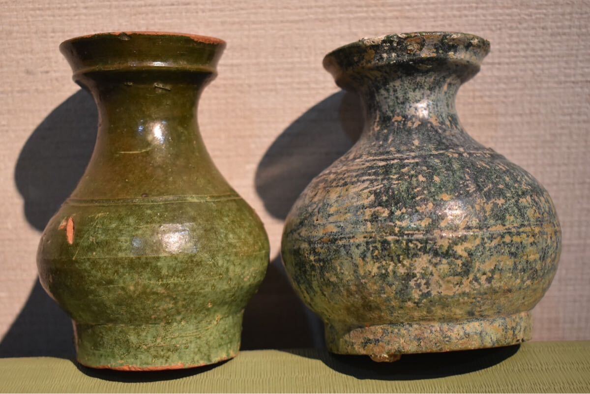 Yahoo!オークション - 【GE】Y27【コレクター所蔵品】時代 漢緑釉花瓶2...