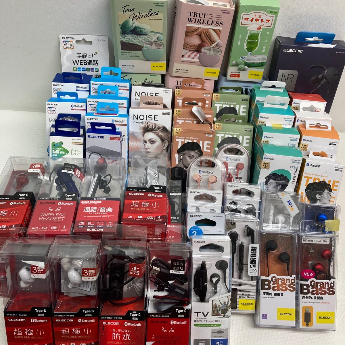 0109G まとめ ELECOM エレコム イヤホン ワイヤレスイヤホン 60点セット HS-EP101UNCBK / LBT-HSC31 / LBT-HSC30MPWH / LBT ...