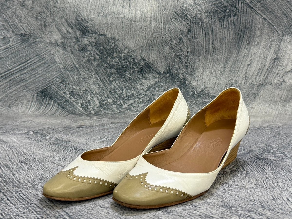 Yahoo!オークション - 【 C 】1166 HERMES バイカラーパンプス レディ...