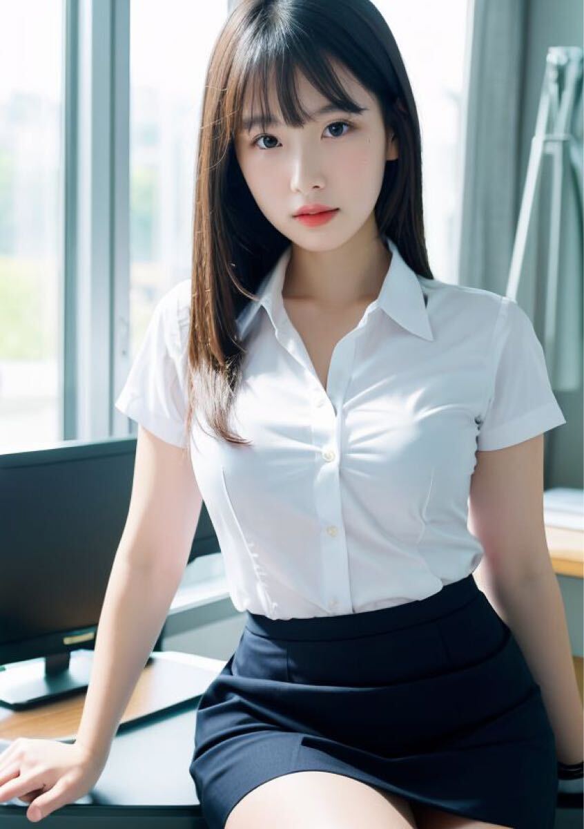 Yahoo!オークション - 高画質 美女 AI ポスター OL A4 美少女 美乳 巨...