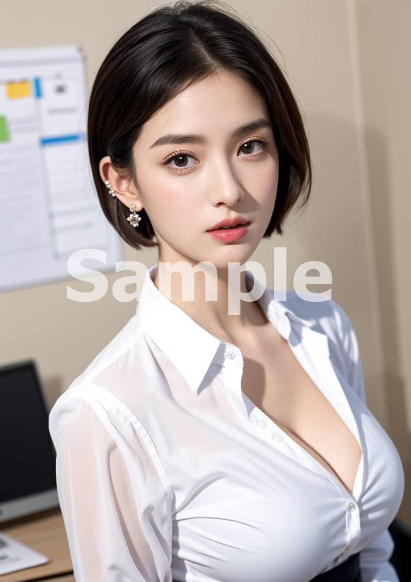 Yahoo!オークション - 高画質 美女 AI ポスター OL A4 美少女 美乳 巨...