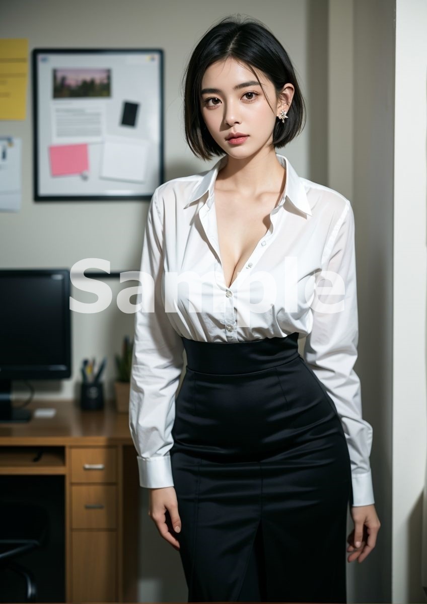 Yahoo!オークション - 高画質 美女 AI ポスター OL A4 美少女 美乳 巨...