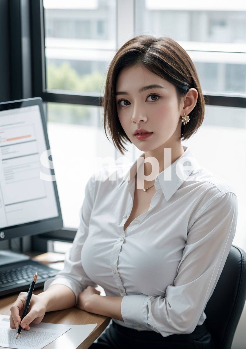 Yahoo!オークション - 高画質 美女 AI ポスター OL A4 美少女 美乳 巨...