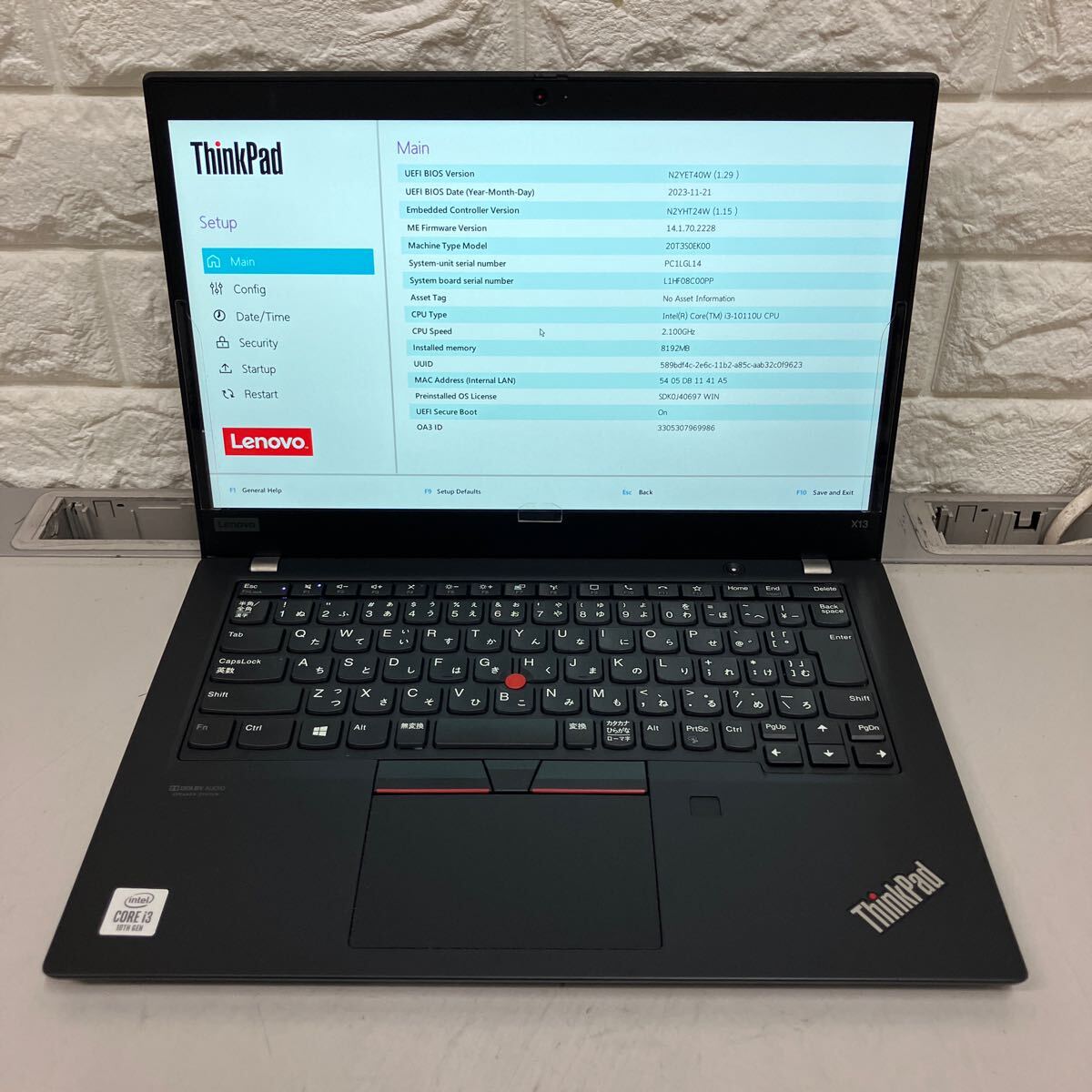 Yahoo!オークション - K54 Lenovo ThinkPad X13 Core i3 10110U メモリ...