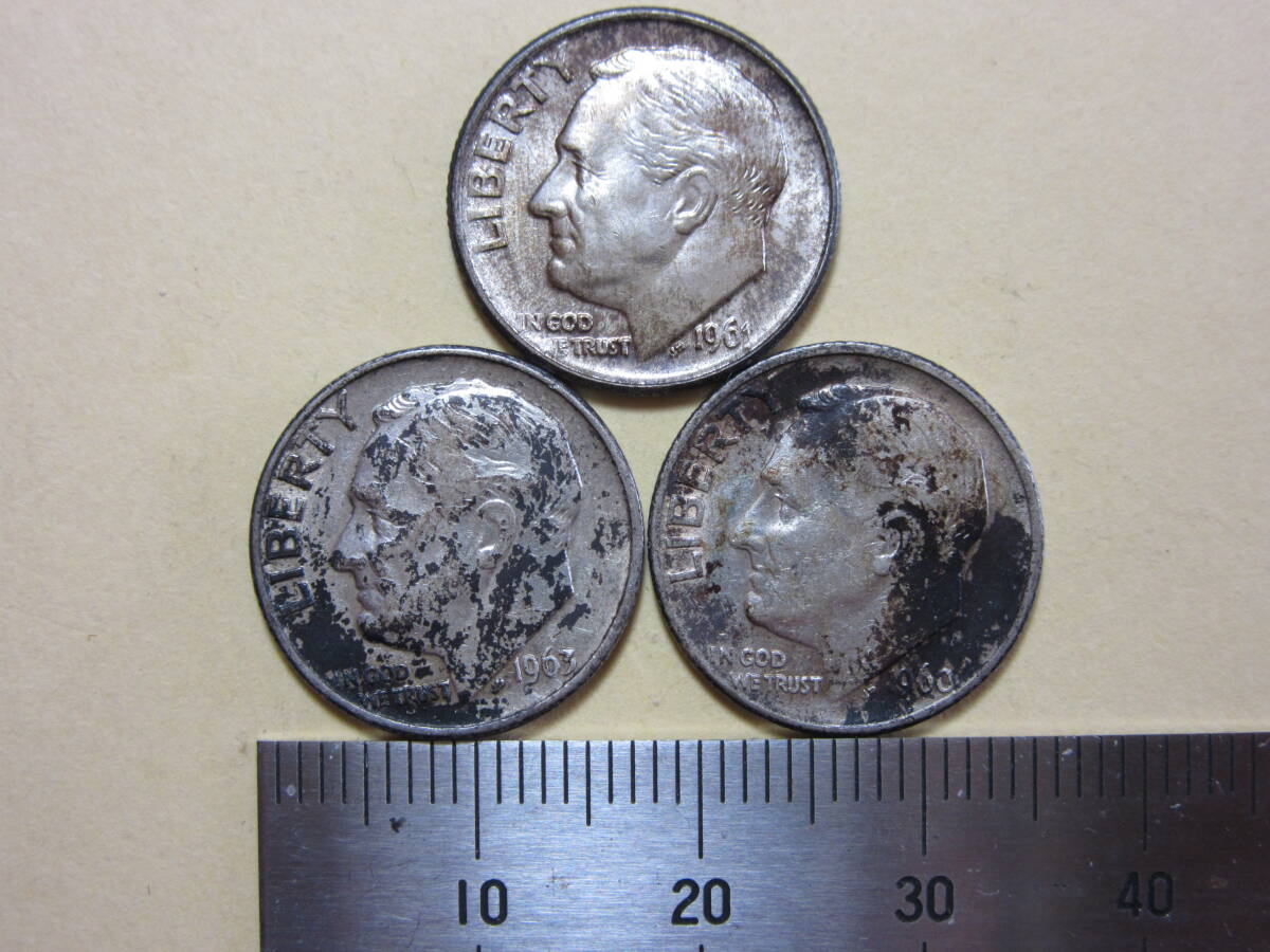 Yahoo!オークション - 12 アメリカ ONE DIME銀貨 3枚 7 51g