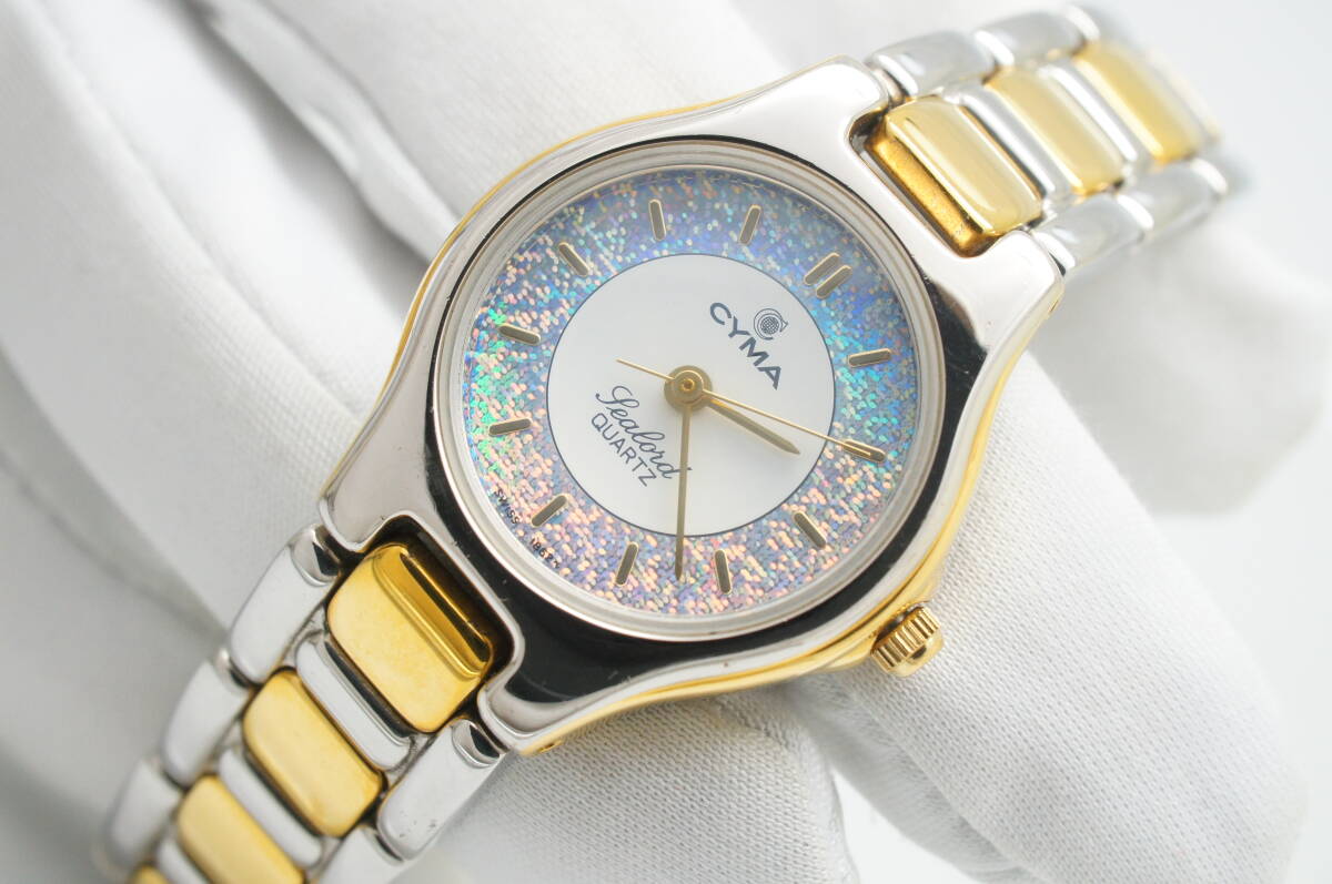 A93 作動良好 CYMA シーマ Sealord シーロード 414 ラメ文字盤 ラウンドケース型 レディース腕時計 コンビ お洒落 クォーツ(シーマ)｜売買されたオークション情報 ...