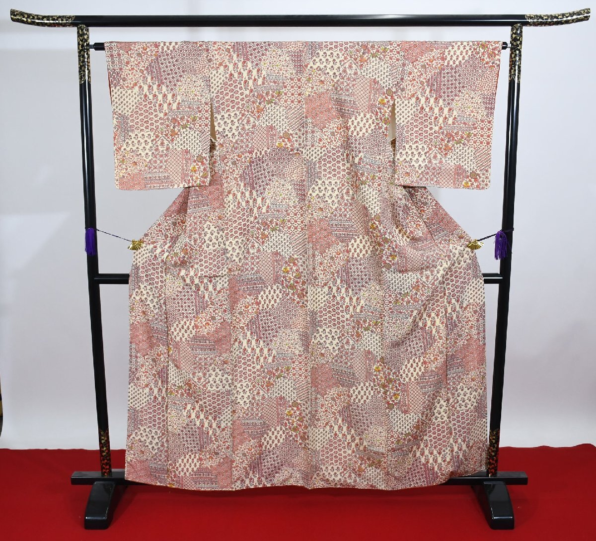 Yahoo!オークション - 小紋 着物 袷 割文 身丈155cm 裄丈64cm kb-6507 ...