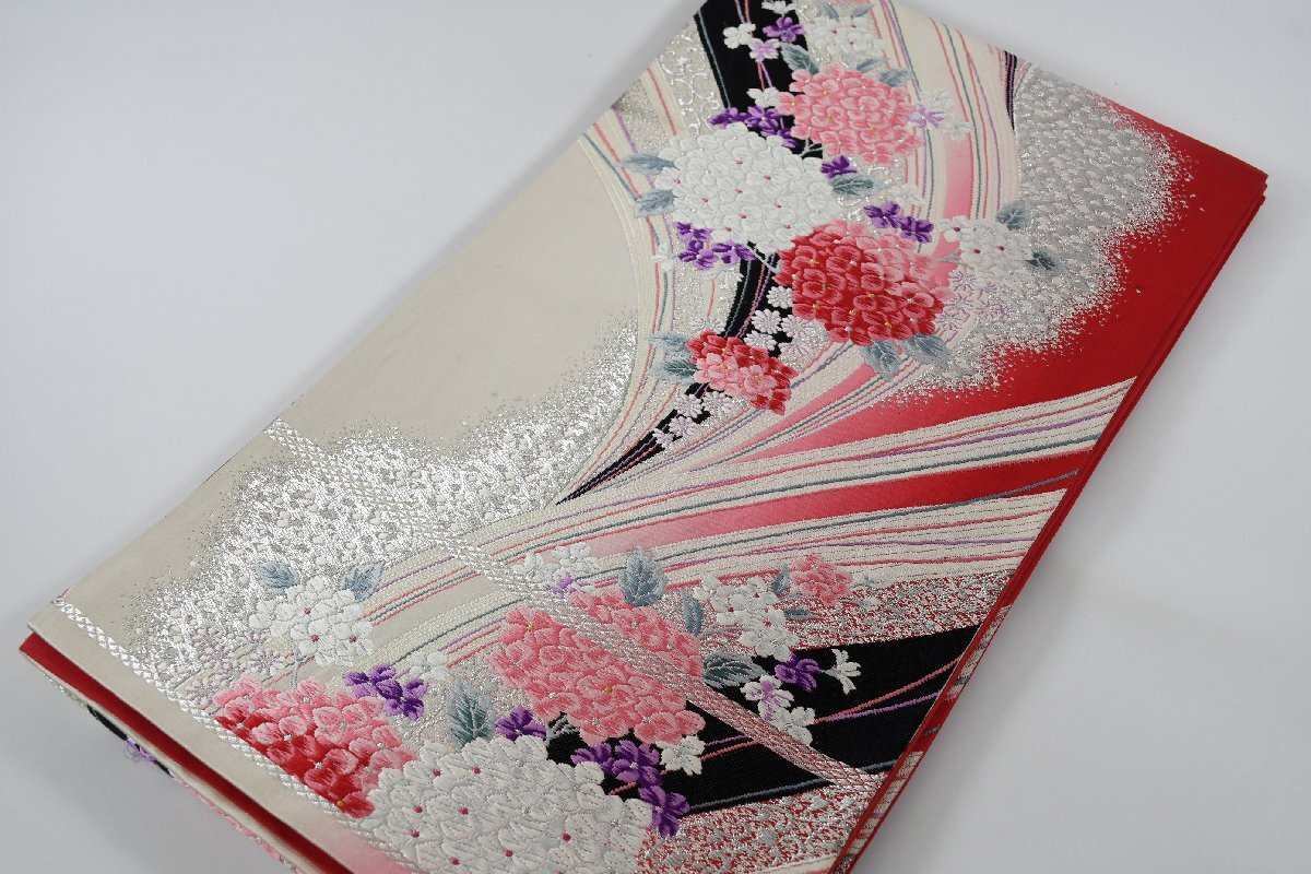 Yahoo!オークション - 袋帯 六通柄 花 振袖 帯丈434cm 着物屋 ne-13831...