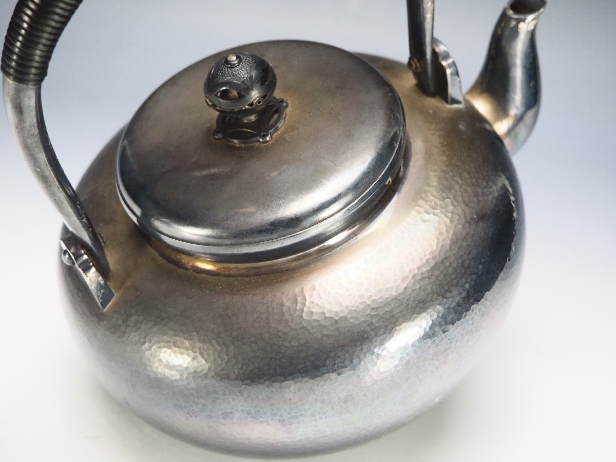 Yahoo!オークション - 【治】金工家『羽原一陽』作 純銀製 鎚目湯沸 銀...