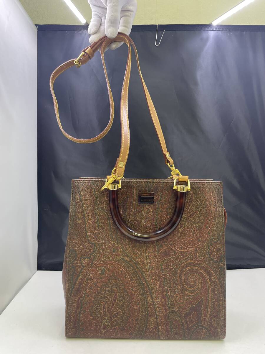 Yahoo!オークション - ETRO 2WAYバッグ ショルダーバッグ 茶ブラウン ...