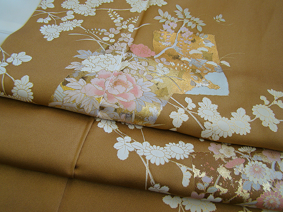 Yahoo!オークション - 時代屋 裄67.1cm 一越地 金彩加工染 附下げ 訪...