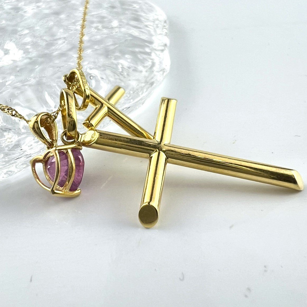 Yahoo!オークション - 【77】 K18 クロス ネックレス 3連 カスタム レ...