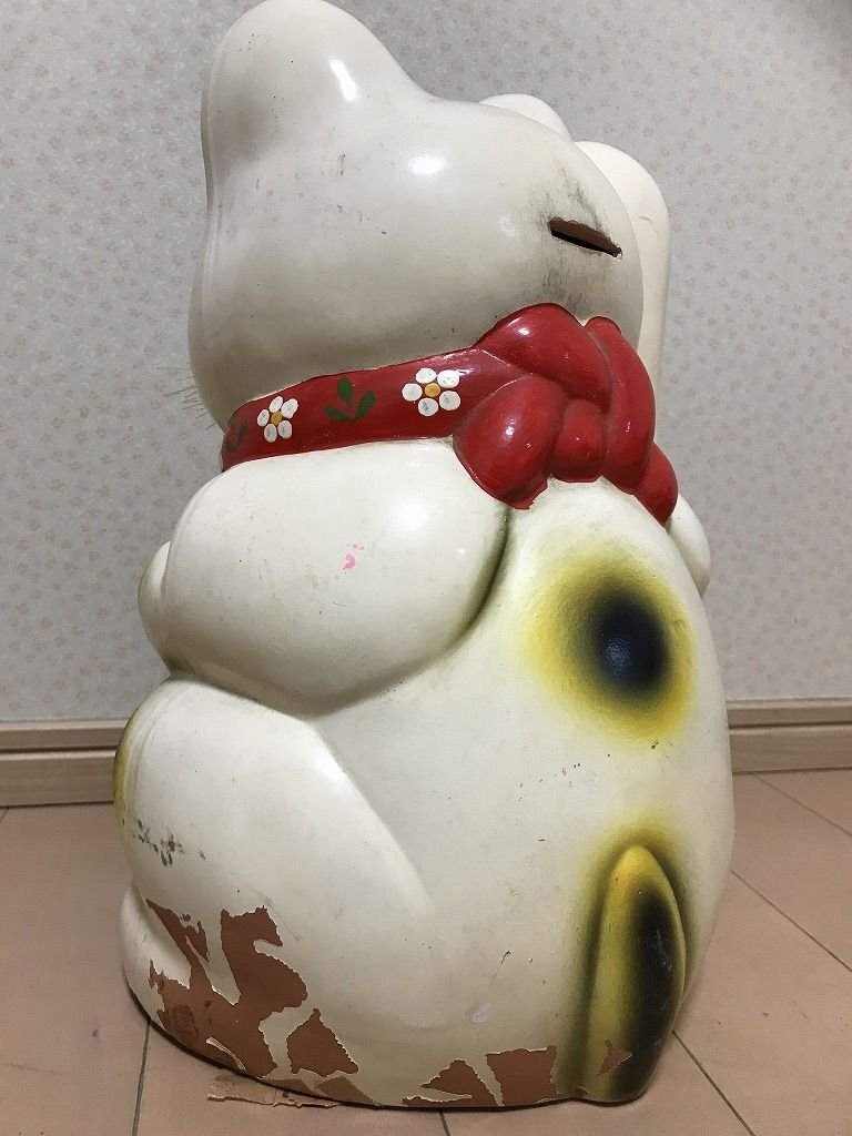 ☆昭和レトロ 【重量3kg】 希少 大型 白猫 招き猫 置物 オブジェ ☆昭和レトロ 【重量3kg】 希少 大型 白猫 招き猫 置物 オブジェ