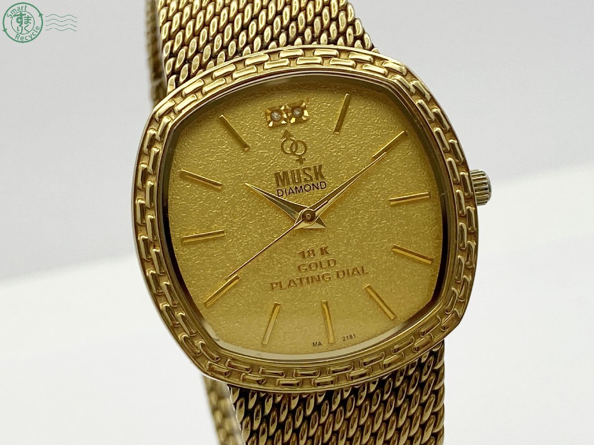BA0608298 MUSK ムスク MA-2181 DIAMOND 18K GOLD PLATING DIAL QZ QUARTZ クォーツ ゴールド文字盤 スクエアフェイス 腕時計(3針 ...