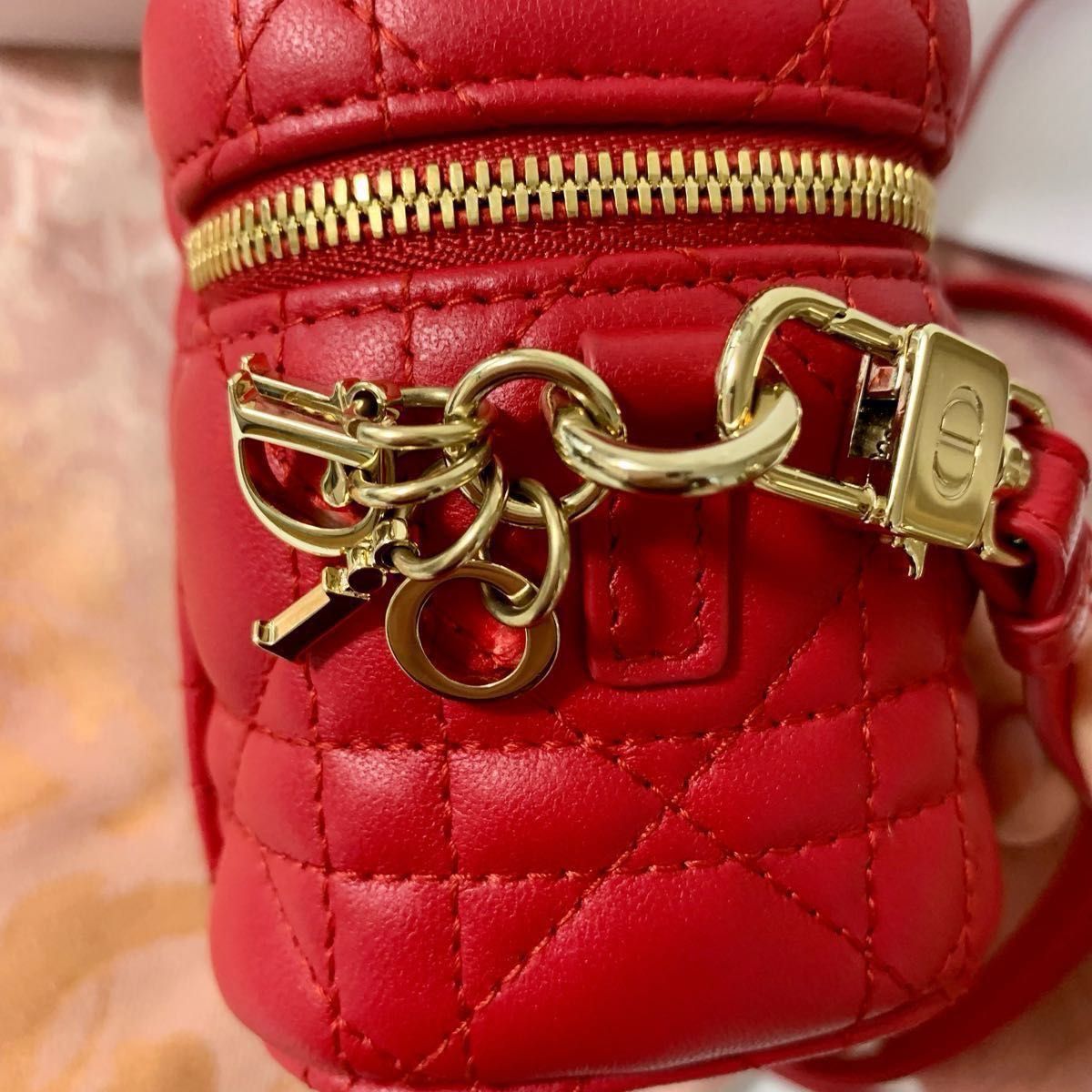 DIOR レディディオール マイクロヴァニティ レッド ゴールド金具 DIOR レディディオール マイクロヴァニティ レッド ゴールド金具