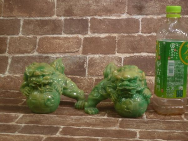 Yahoo!オークション - T231【 緑斑石製狛犬像 】 こまいぬ /縁起物 /石...