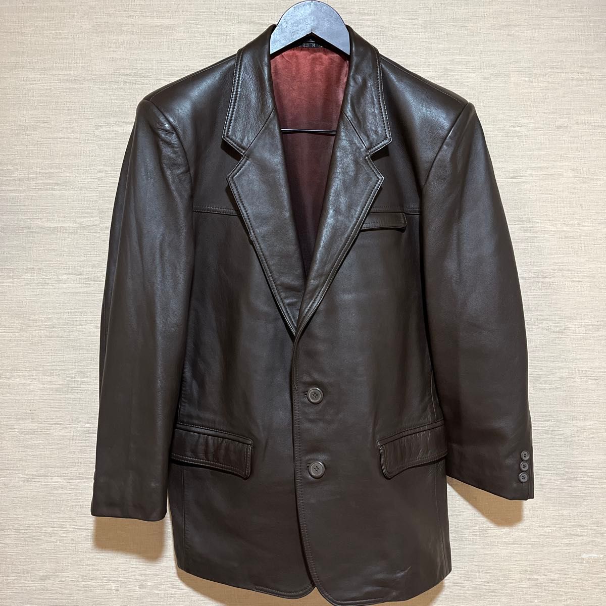 レザー ジャケット 本革 ダークブラウン 裏地 赤変色 M メンズ レザー ジャケット 本革 ダークブラウン 裏地 赤変色 M メンズ