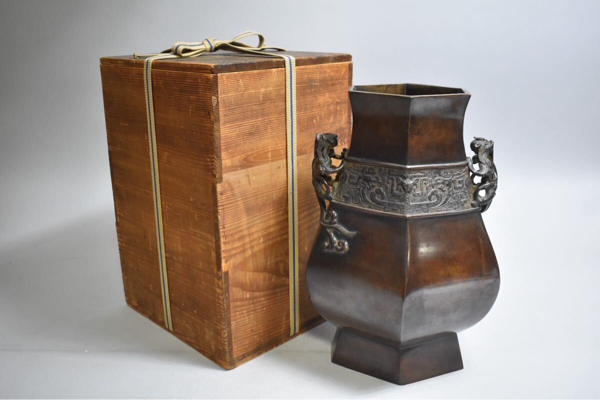 Yahoo!オークション - 【英】A459 大明宣徳年製 古銅獣耳花瓶 H39㎝ 中...