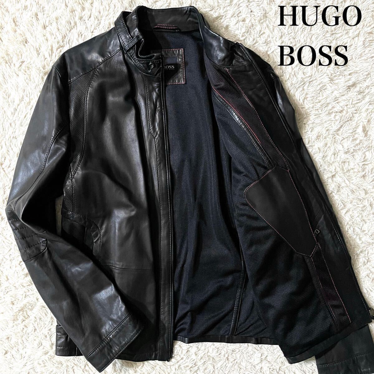 極美品 高級ラムレザー メッシュ HUGO BOSS ヒューゴボス レザー 極美品 高級ラムレザー メッシュ HUGO BOSS ヒューゴボス レザー