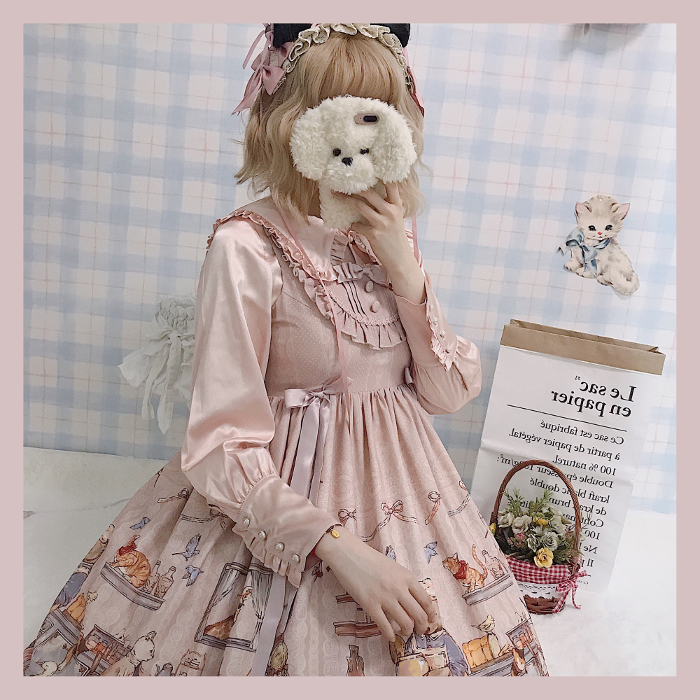 Yahoo!オークション - No.2598_海外ロリィタ_淡ピンクツルツルサテン生...