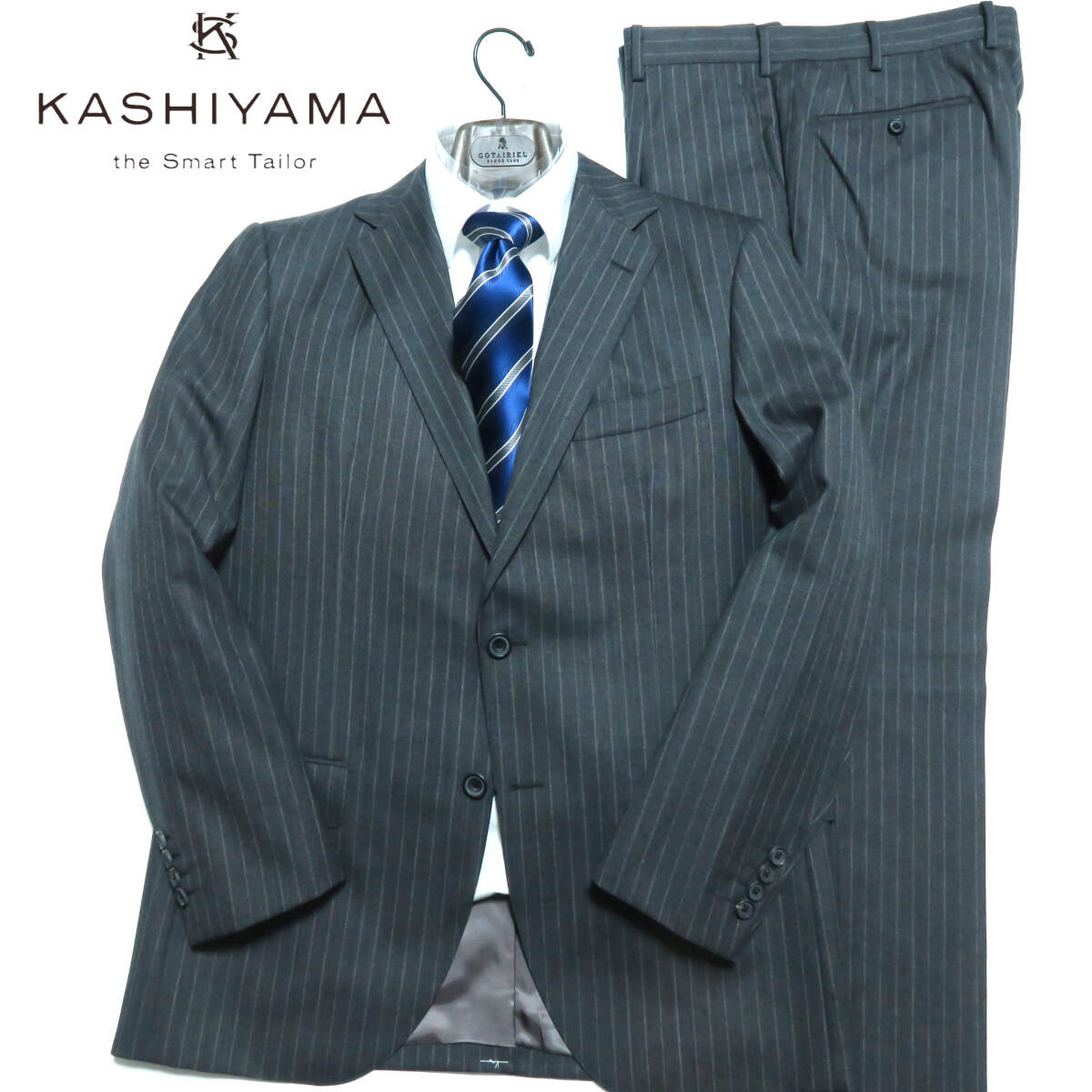 P021 秋冬 オンワード樫山 KASHIYAMA カシヤマ グレー色系ストライプ 高級シングルスーツ AB5程度 W88 少々訳有(Lサイズ)｜売買されたオークション情報、yahooの商品 ...