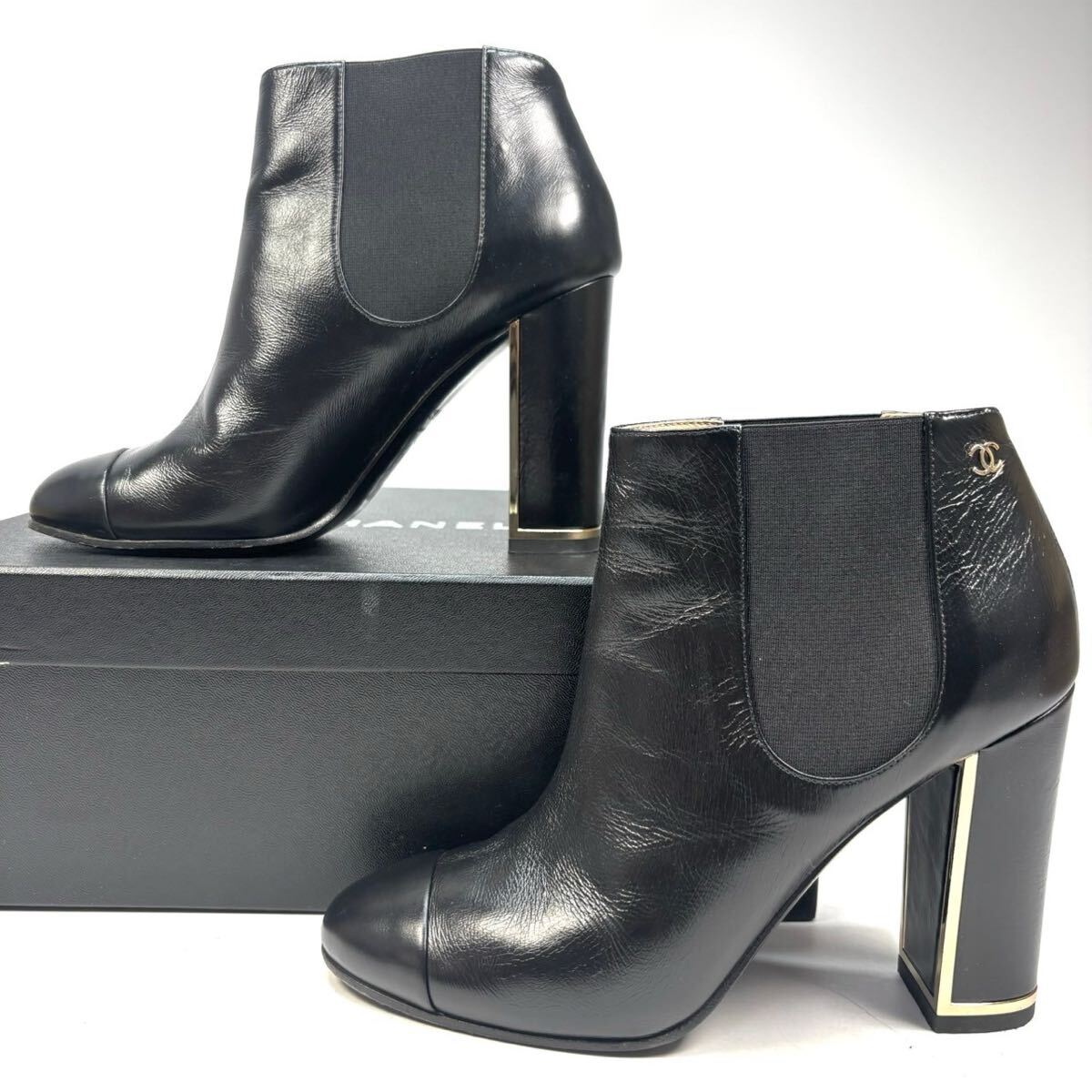 CHANEL 黒 ポインテッドトゥ ハイヒールココマーク36 1/2 CHANEL 黒 ポインテッドトゥ ハイヒールココマーク36 1/2