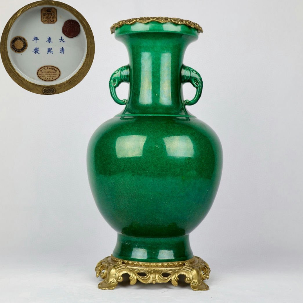 Yahoo!オークション - 観心・時代旧蔵 K295清康熙 裂紋緑釉象嵌銅底双...