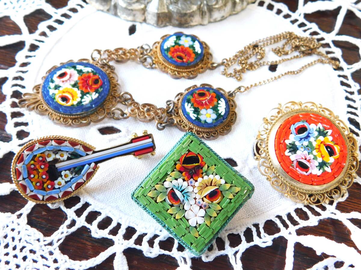 Yahoo!オークション - マイクロモザイク ヴィンテージブローチ 赤 Teas...