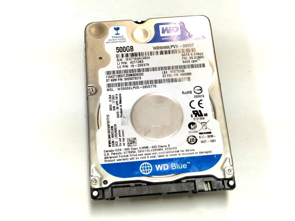 稼働212h WESTERN DIGITAL WD5000LPVX 500GB 5400rpm 2.5インチ7mm厚 SATA HDD 0824(500GB～)｜売買されたオークション情報 ...