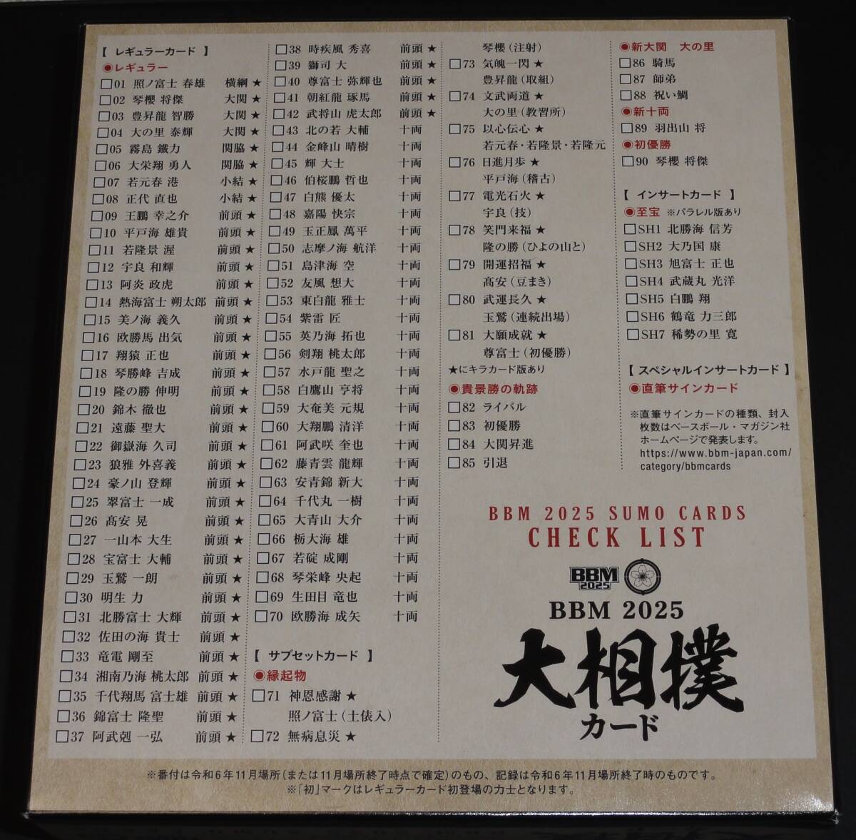 Yahoo!オークション - BBM 2025 大相撲カード レギュラーコンプリート ...