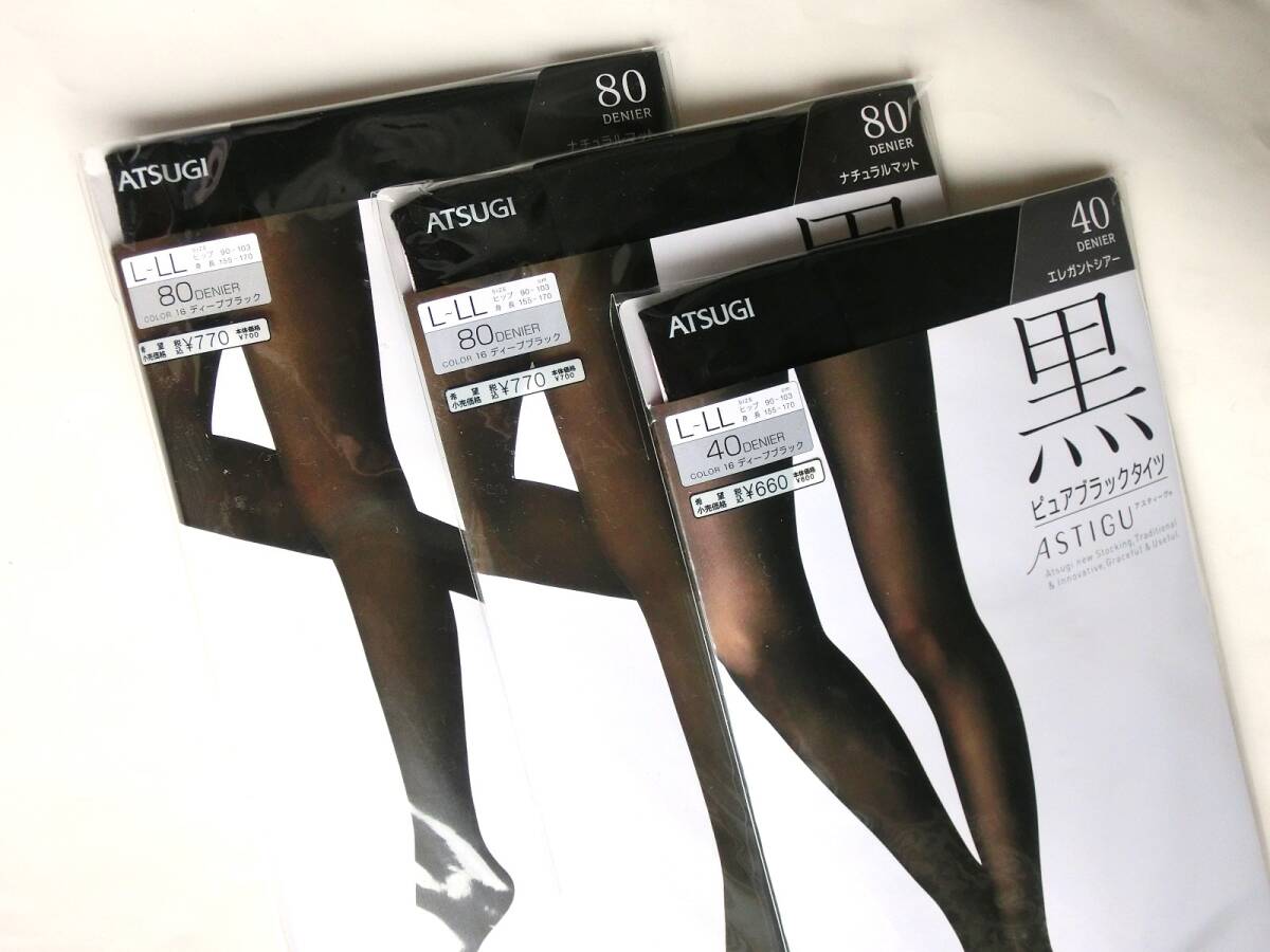 Yahoo!オークション - 格安・即決有 ATSUGI 黒タイツ 80/40デニール L-...