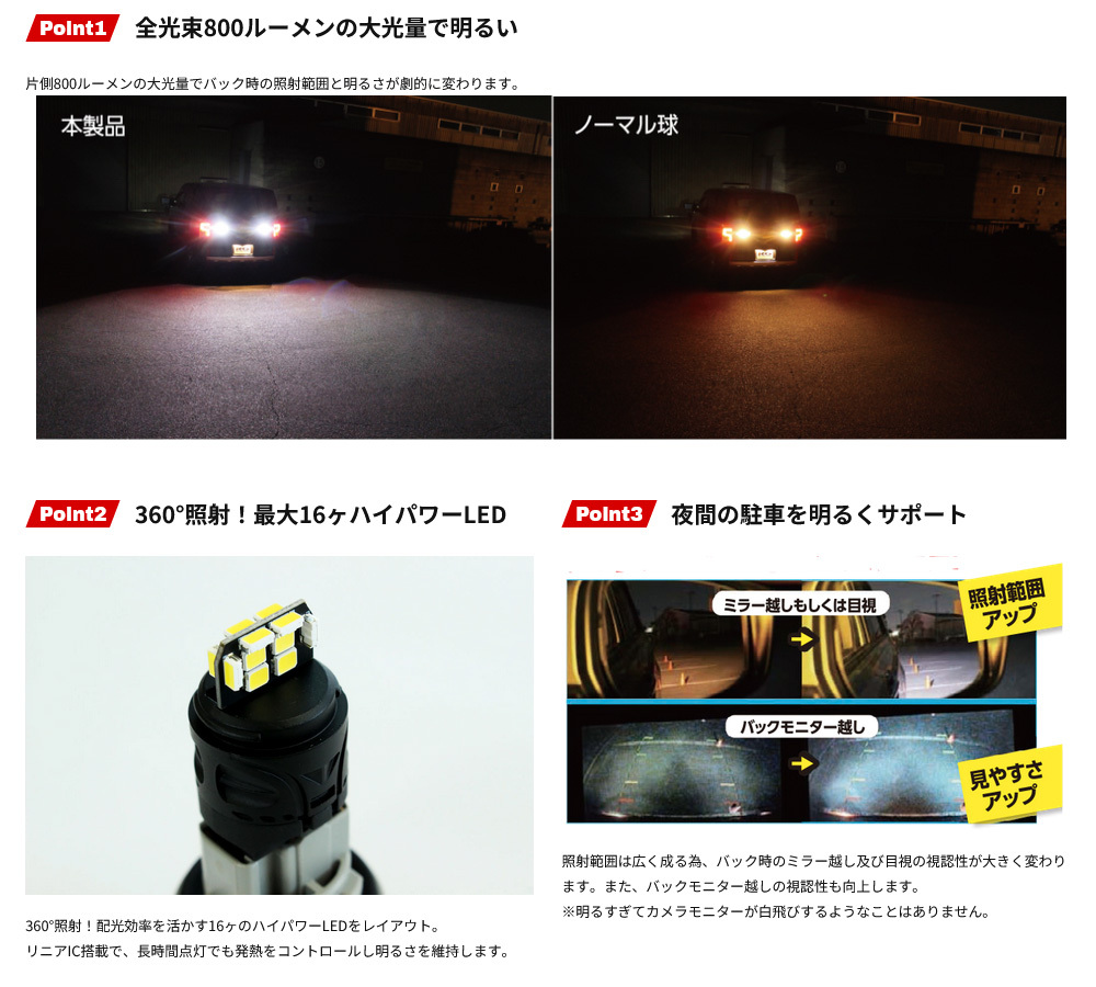 RACING GEAR レーシングギア LED SUPPORT BULB SERIES バック専用LEDバルブ bB NCP3# H12.2 H15.3 品番:RGH-P624(ホワイト ...