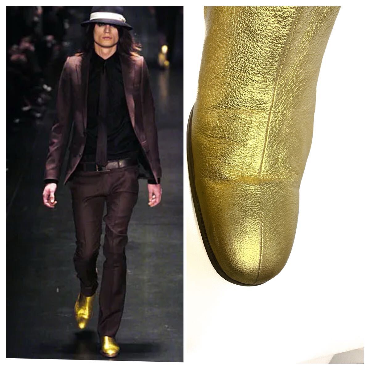 Yahoo!オークション - 05AW DIOR HOMME ゴールドヒールブーツ 41 5.5 ...